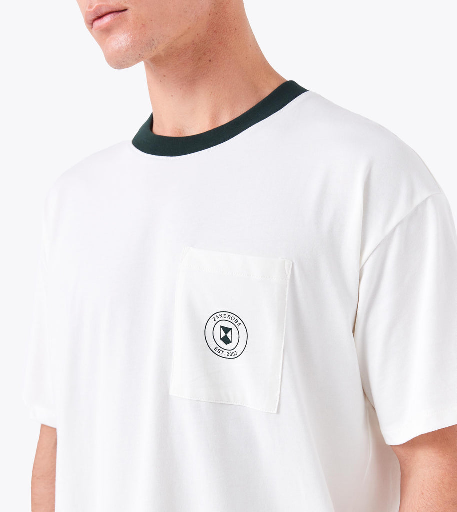 Contrast Emblem Box Tee Vintage White/Forest – ZANEROBE
