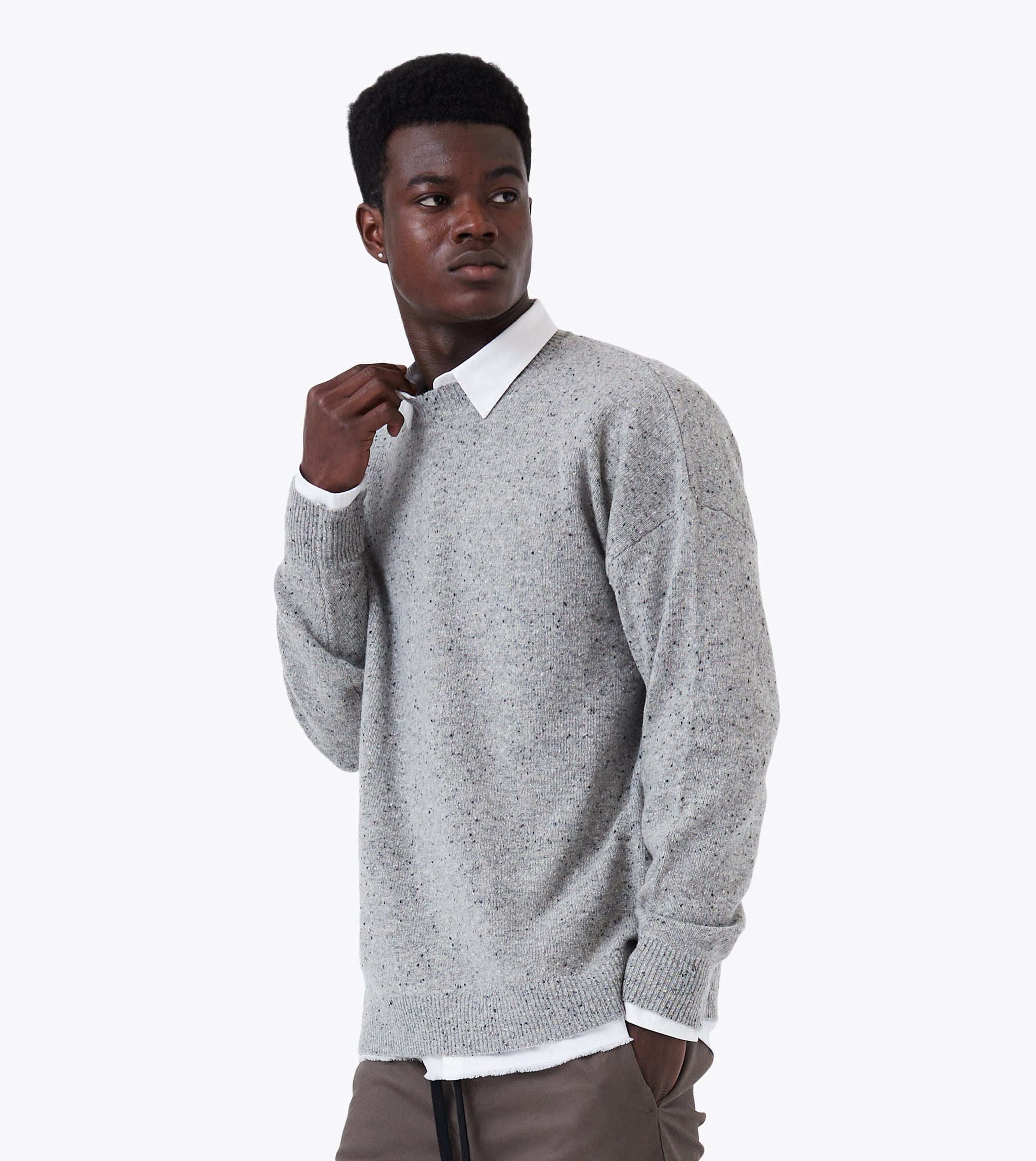 OS Crew Knit Grey Flec